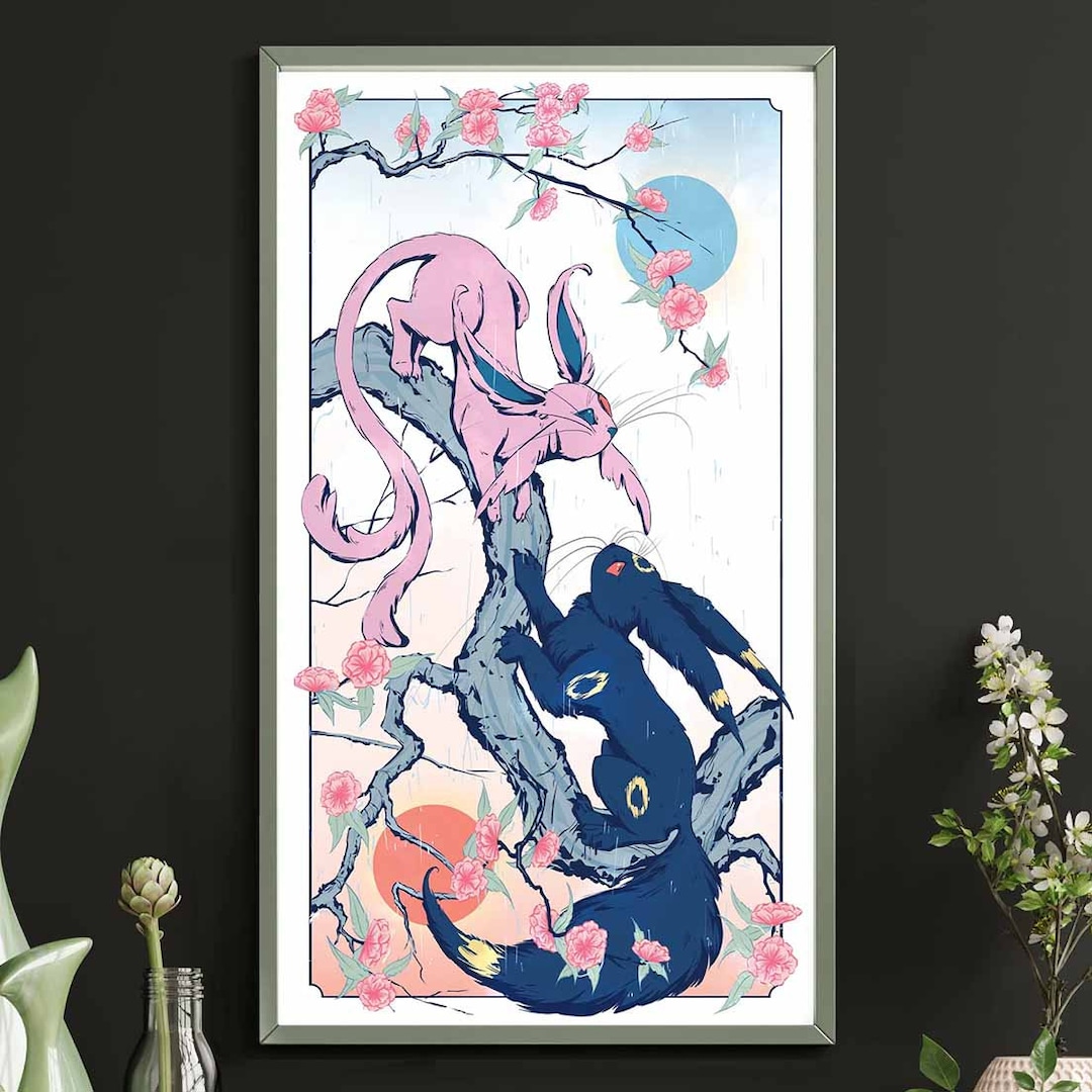 Espeon & Umbreon - Eevee Large Print - Ukiyo-e Inspired Pokemon, 10 X ...