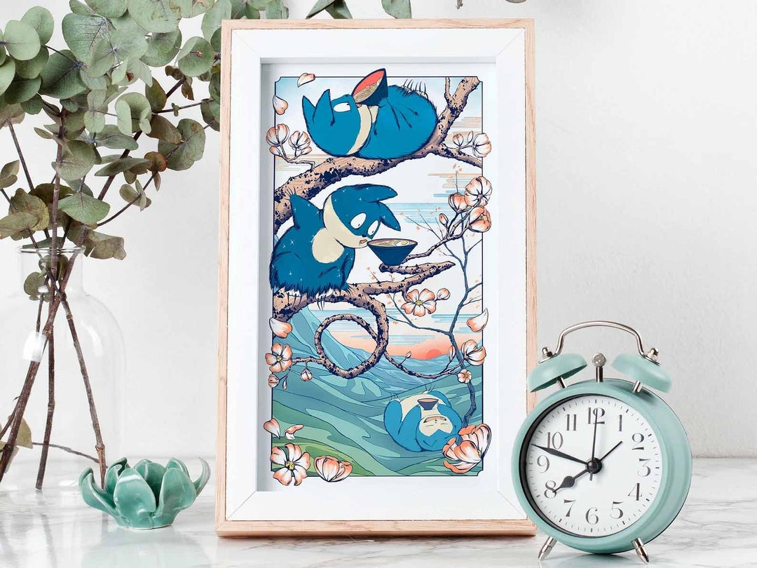 Munchlax & Snorlax - Small Print - Ukiyo-e Inspired Pokemon, 5 X 9 ...