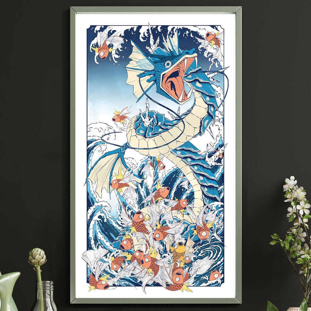 Gyarados & Magikarp Large Print Ukiyo-e Inspired Pokemon - Etsy