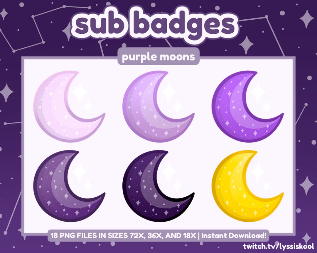 Purple Moons Sub Badges Set of 6 Ready to Use - Etsy