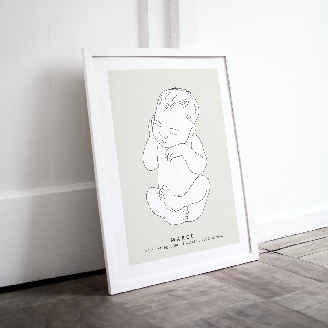 PRINTABLE CUSTOM BIRTH Poster, Newborn Illustration in Scale 1:1, Birth ...