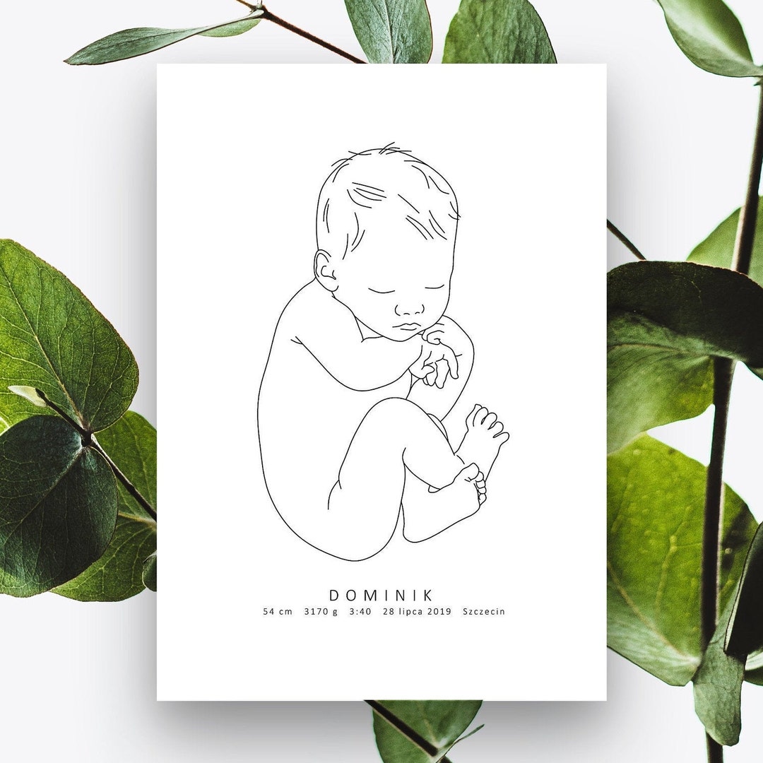 PRINTABLE CUSTOM BIRTH Poster, Newborn Illustration in Scale 1:1, Birth ...