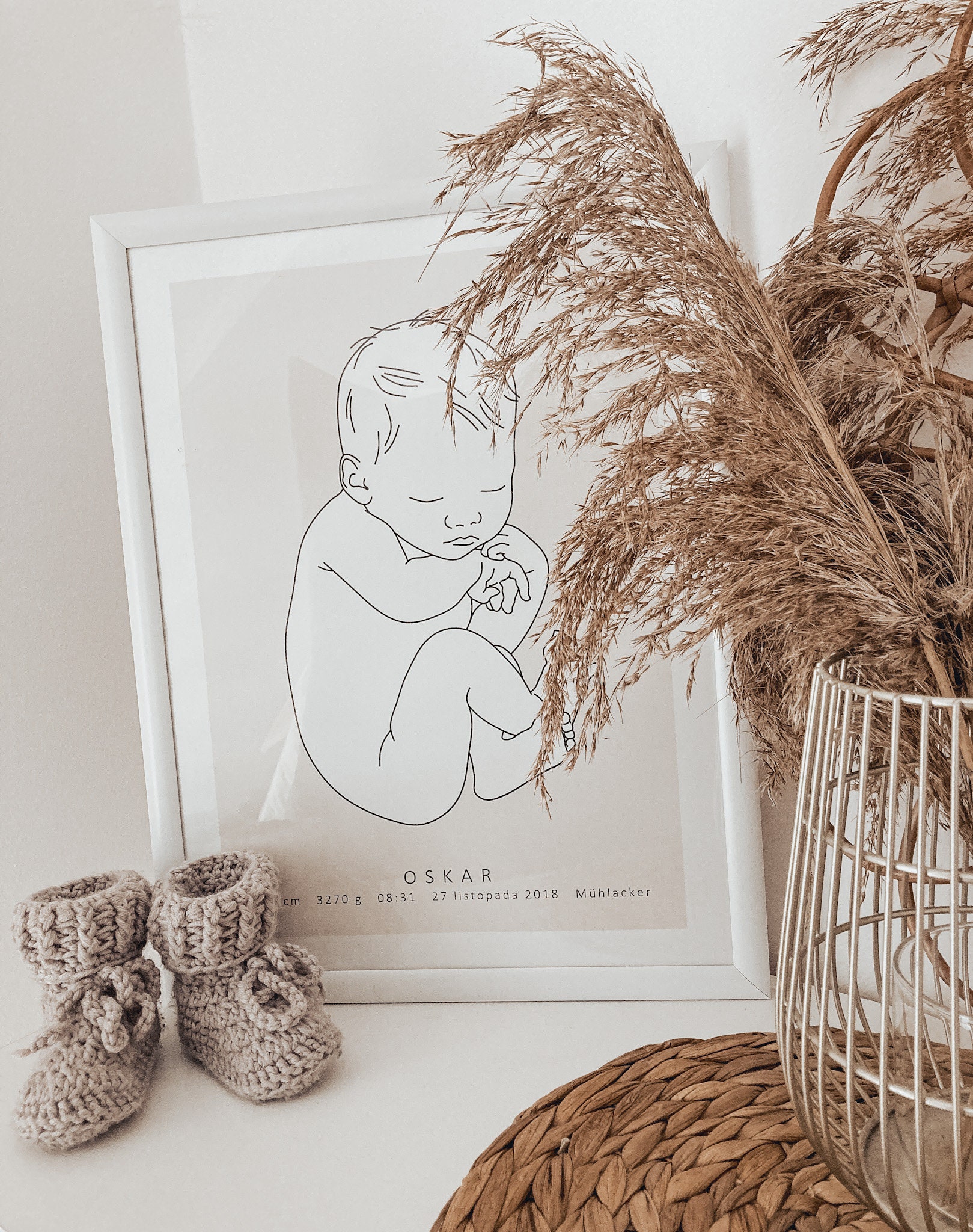 PRINTABLE CUSTOM BIRTH Poster, Newborn Illustration in Scale 1:1, Birth ...