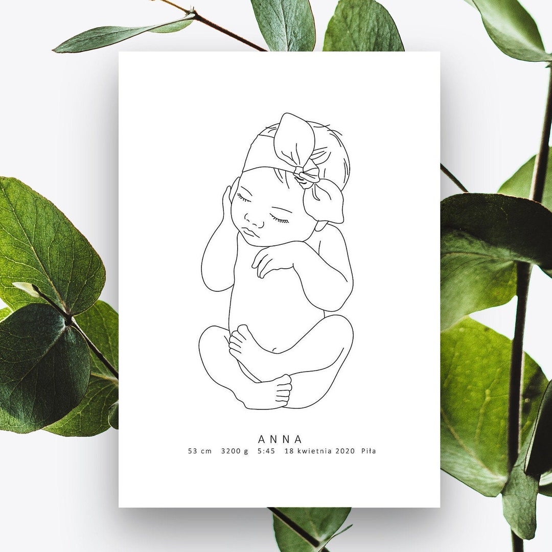PRINTABLE CUSTOM BIRTH Poster, Newborn Illustration in Scale 1:1, Birth ...