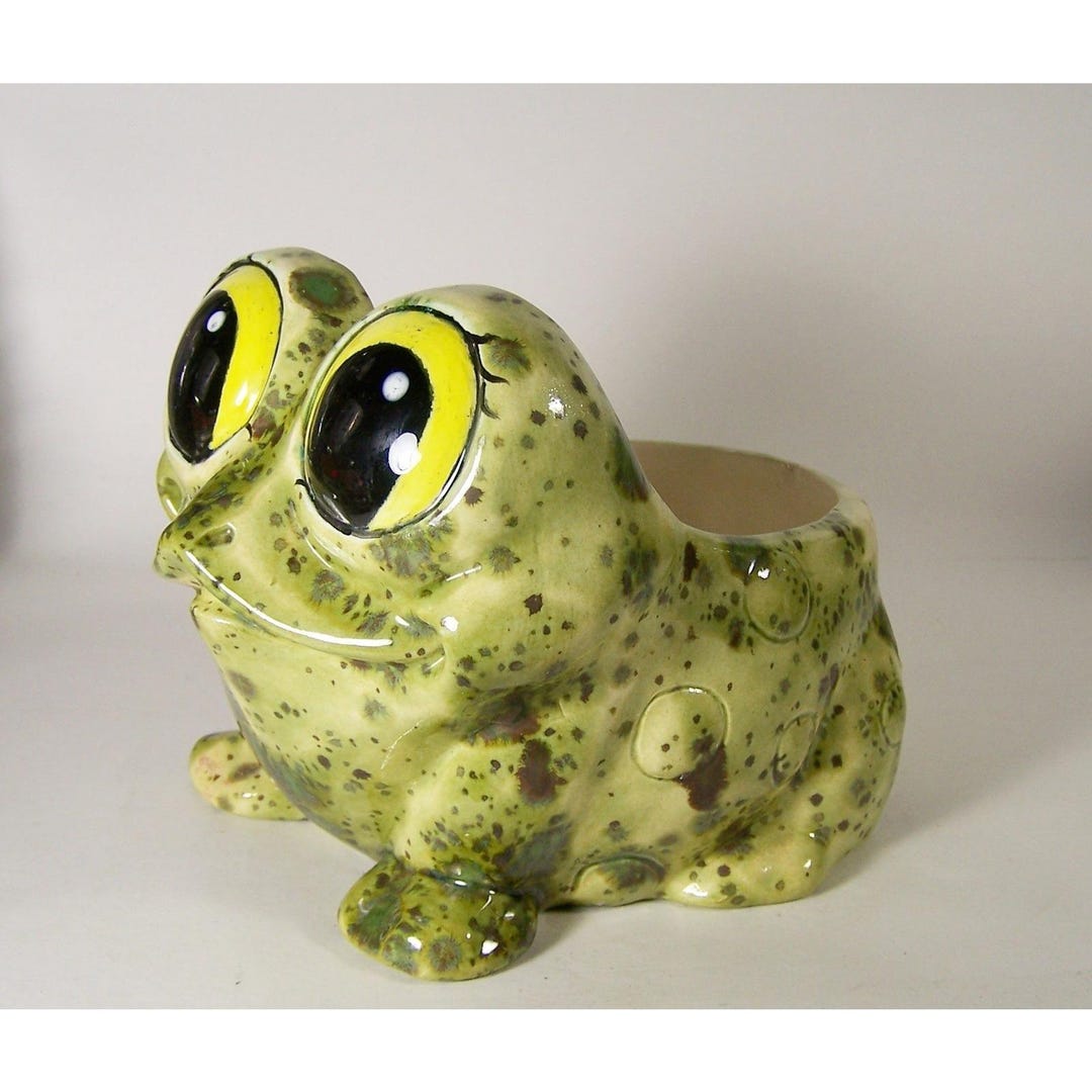 Ceramic Green Frog Toad Big Eyes Planter Kitchen Sponge Holder Pottery ...