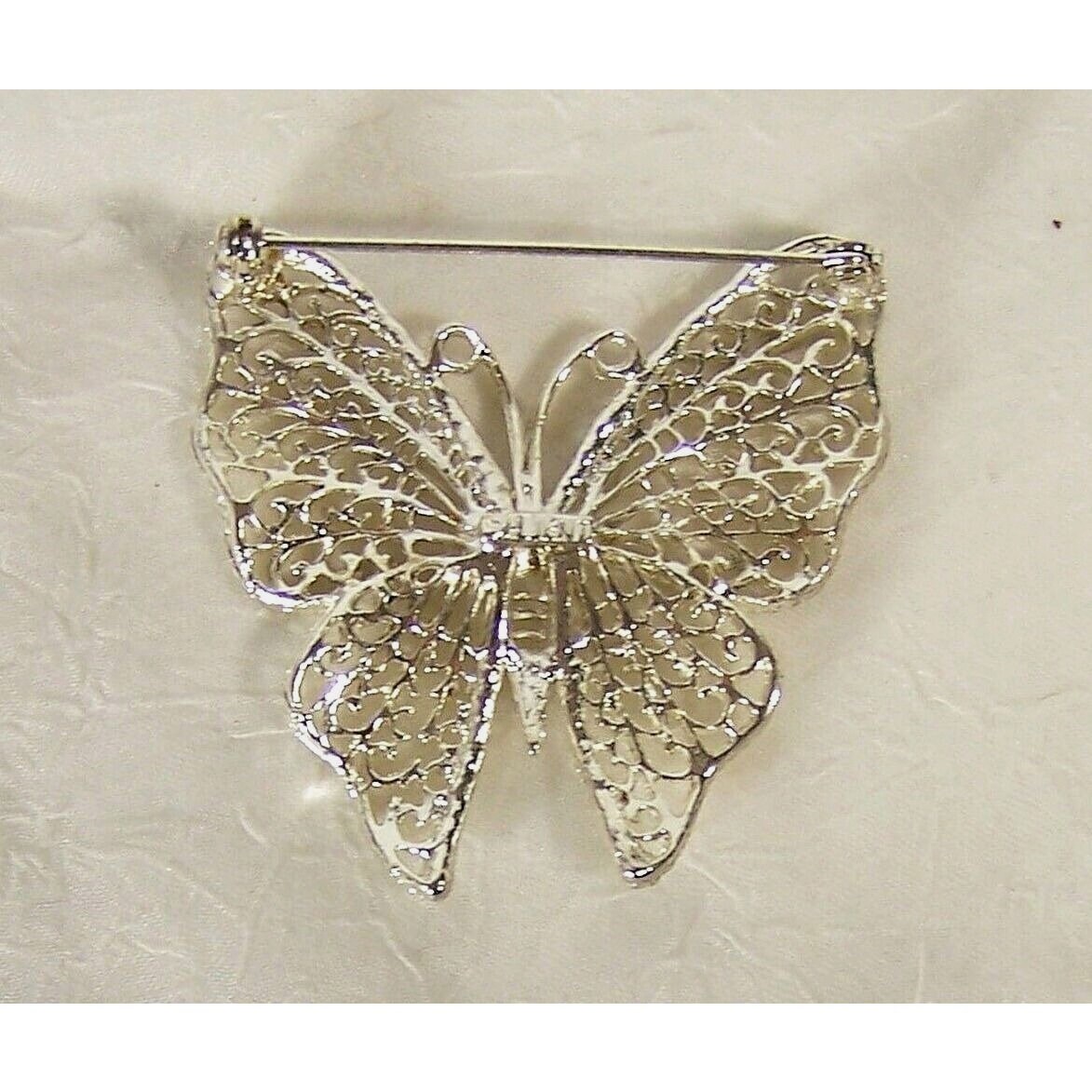 MJ ENT Filigree Curl Butterfly Silver Tone Brooch Pin Vintage Estate - Etsy