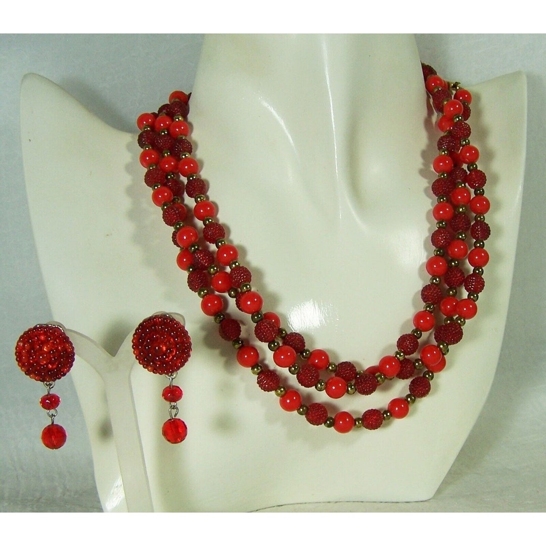 Vintage Jewelry Set Ruby Red Berry Necklace and Earrings - Etsy