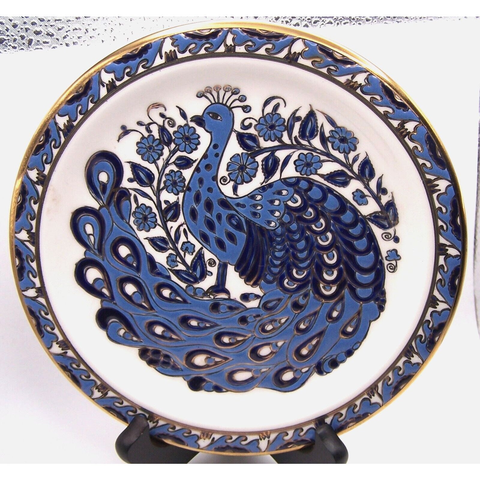 Peacock Greece Blue White Gold Ceramic Wall Plate Lindos Keramic Signed ...