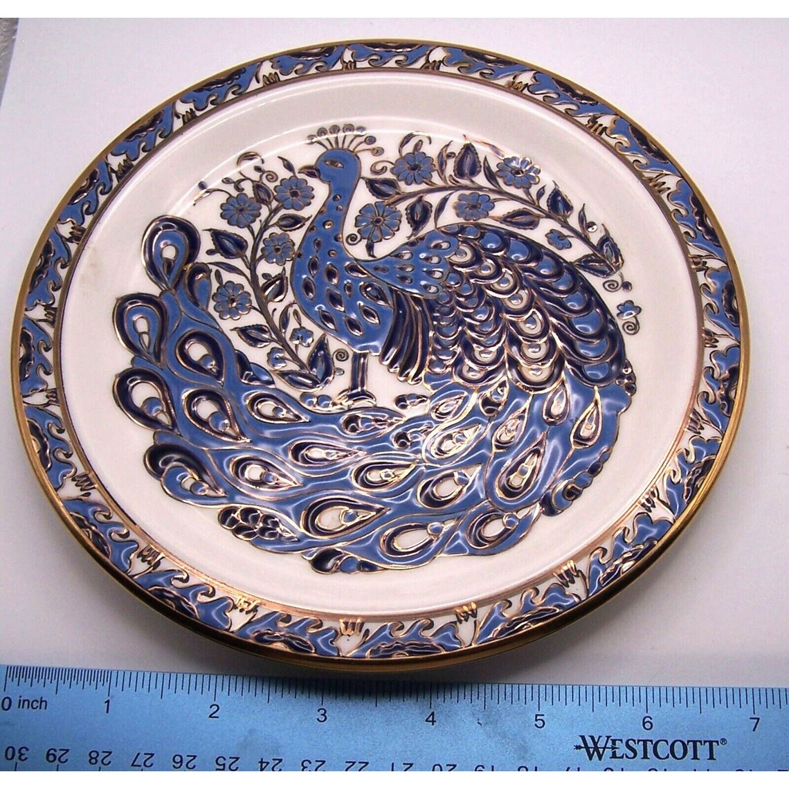 Peacock Greece Blue White Gold Ceramic Wall Plate Lindos Keramic Signed ...