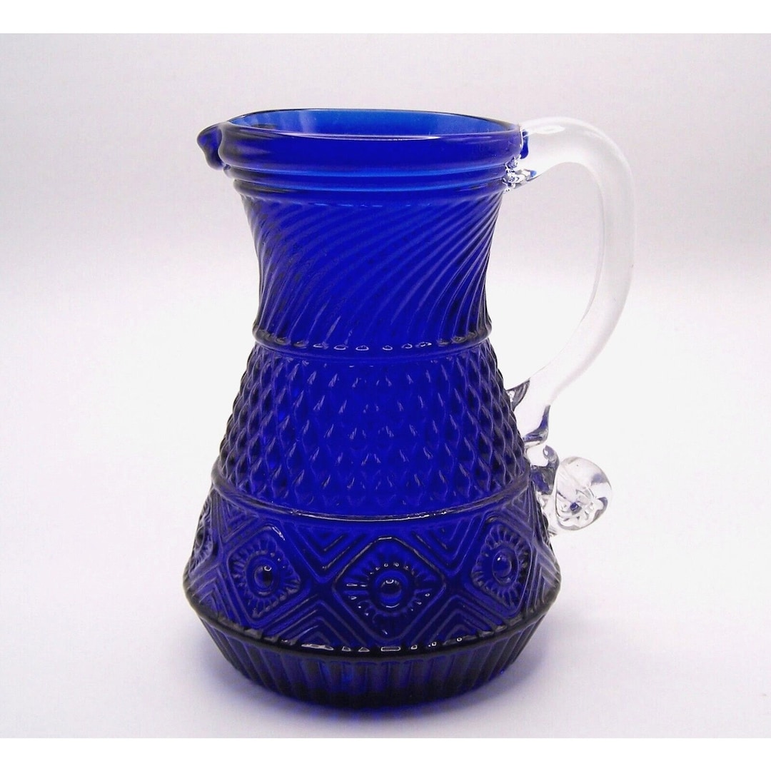 Cobalt Blue Pilgrim Glass Creamer Pitcher Hand Blown Applied Handle ...