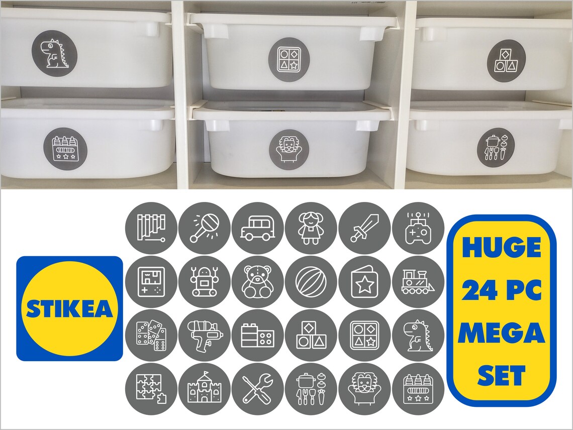 24PC GREY TROFAST MEGA Sticker Set Ikea Labels Toy Organisation Storage ...