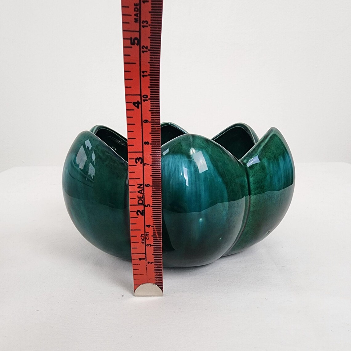 Vtg Japanese Ceramic Lotus Flower Bowl Teal Green Drip Glaze Planter ...