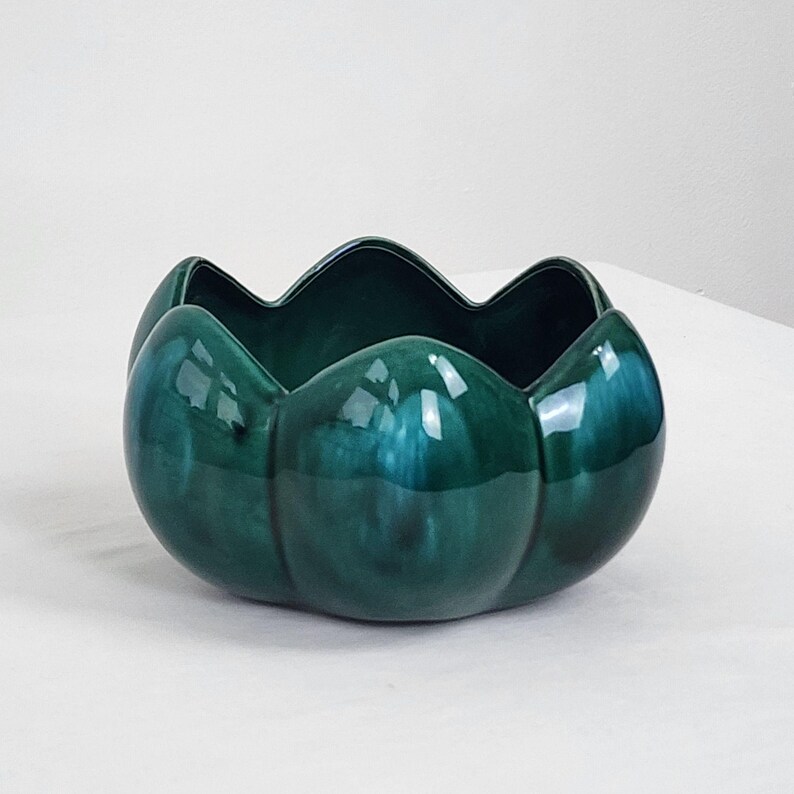 Vtg Japanese Ceramic Lotus Flower Bowl Teal Green Drip Glaze Planter ...