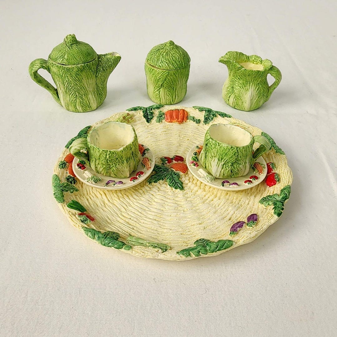 Mini Cabbage Patch Fairy Garden Tea Party Set Vegetable Motif Vintage ...