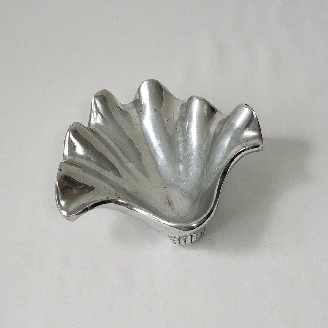 Pewter Wavy Seashell Shaped Footed Dish Made in Mexico Bathroom Home ...