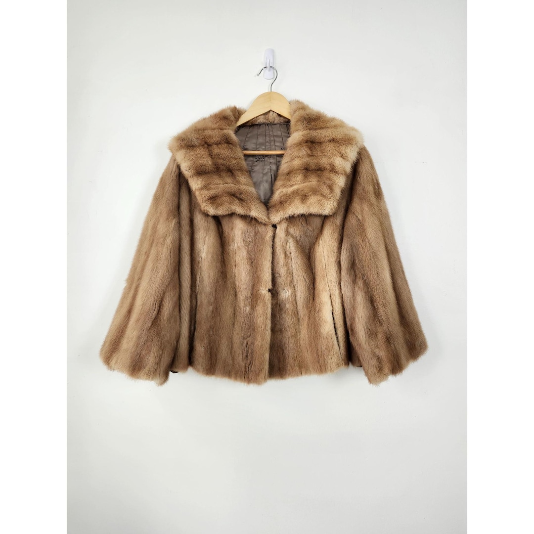 Vtg 1940s Real Mink Fur Coat Shawl Collar Hook Closure Silk Lined ...