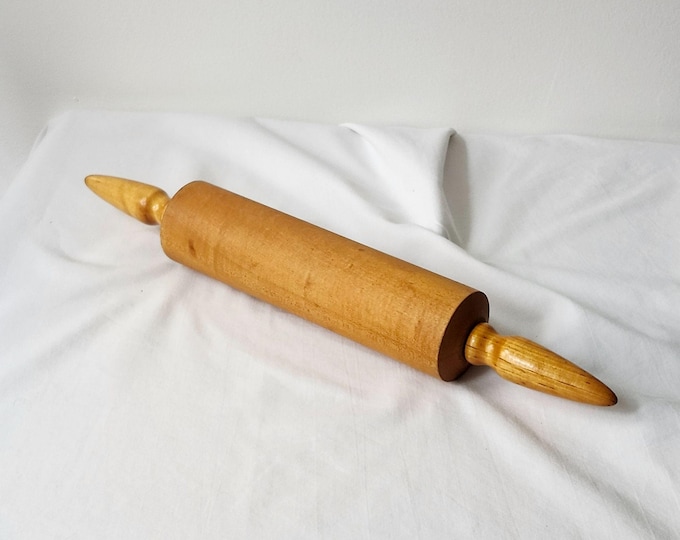 Vintage Wooden Rolling Pin With Tapered Turn Handles 18” Long Rustic ...
