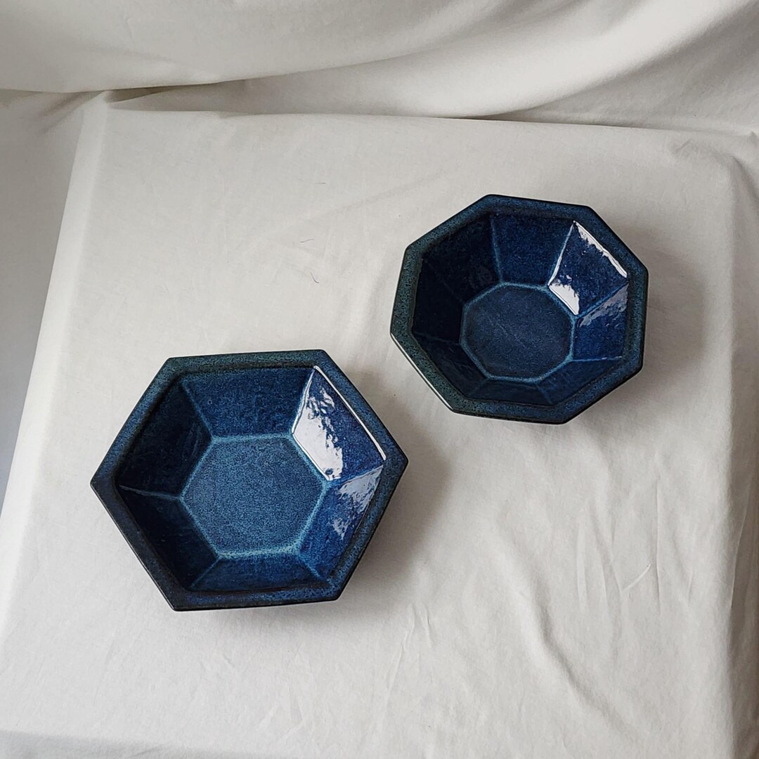 Redware Pottery Handmade Octagon Ceramic Bowls 6 Diameter Blue Glaze ...
