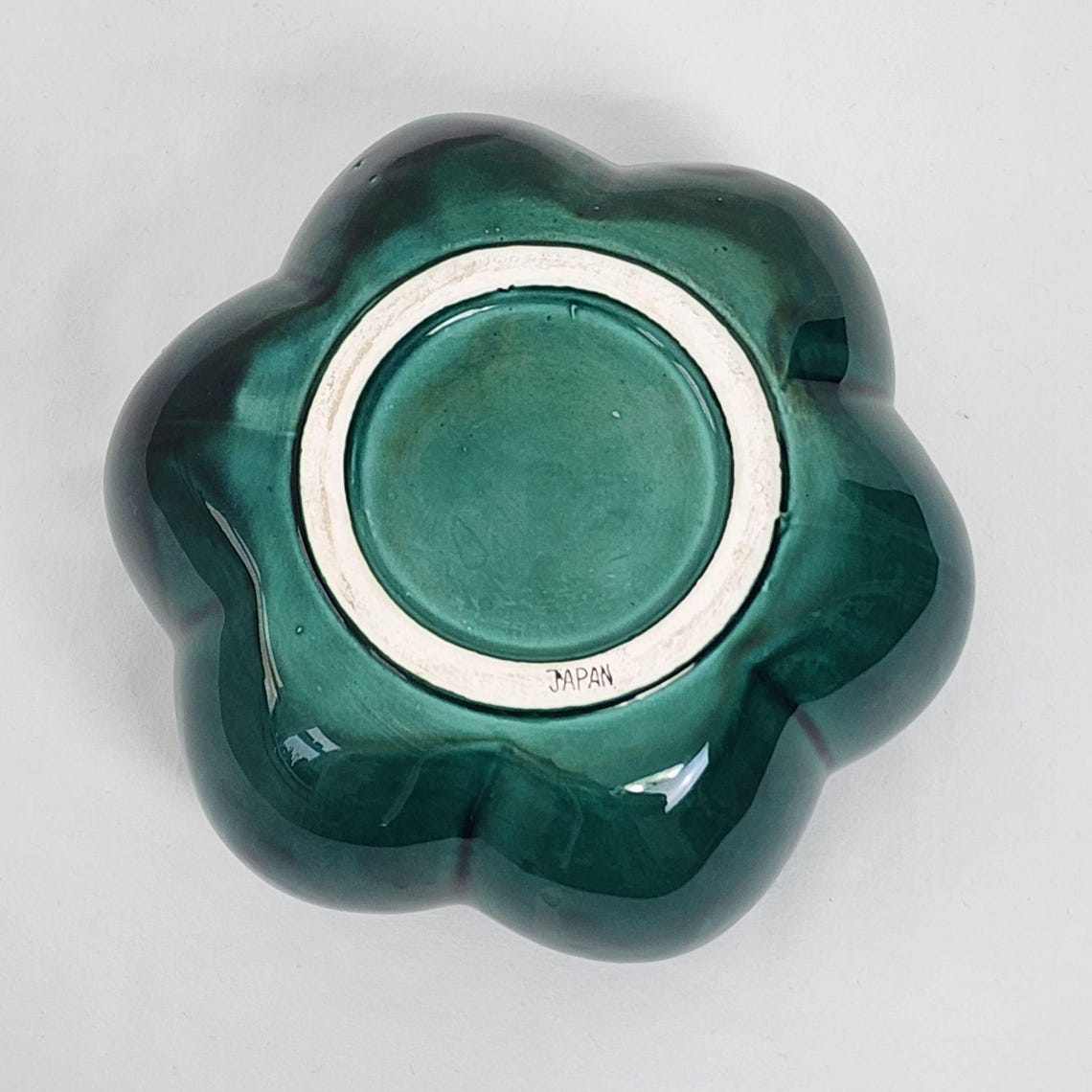 Vtg Japanese Ceramic Lotus Flower Bowl Teal Green Drip Glaze Planter ...
