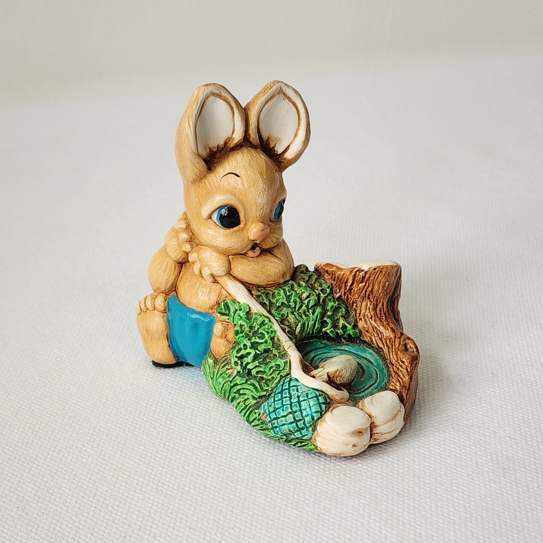 WOODLANDER Figurine PEDRO Bunny Rabbit Fishing Moorcroft Hand Painted ...
