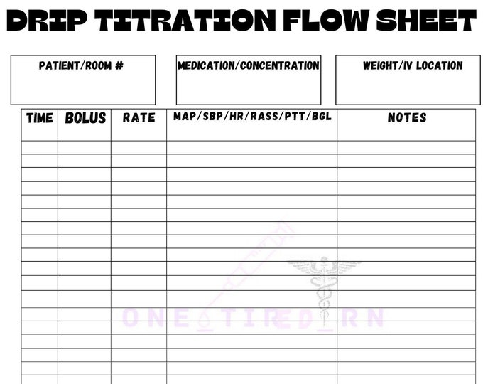 Nursing Printable Drip Titration Flow Sheet - Etsy