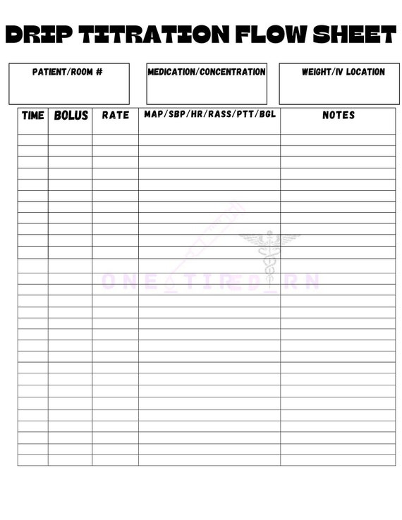 Nursing Printable Drip Titration Flow Sheet - Etsy