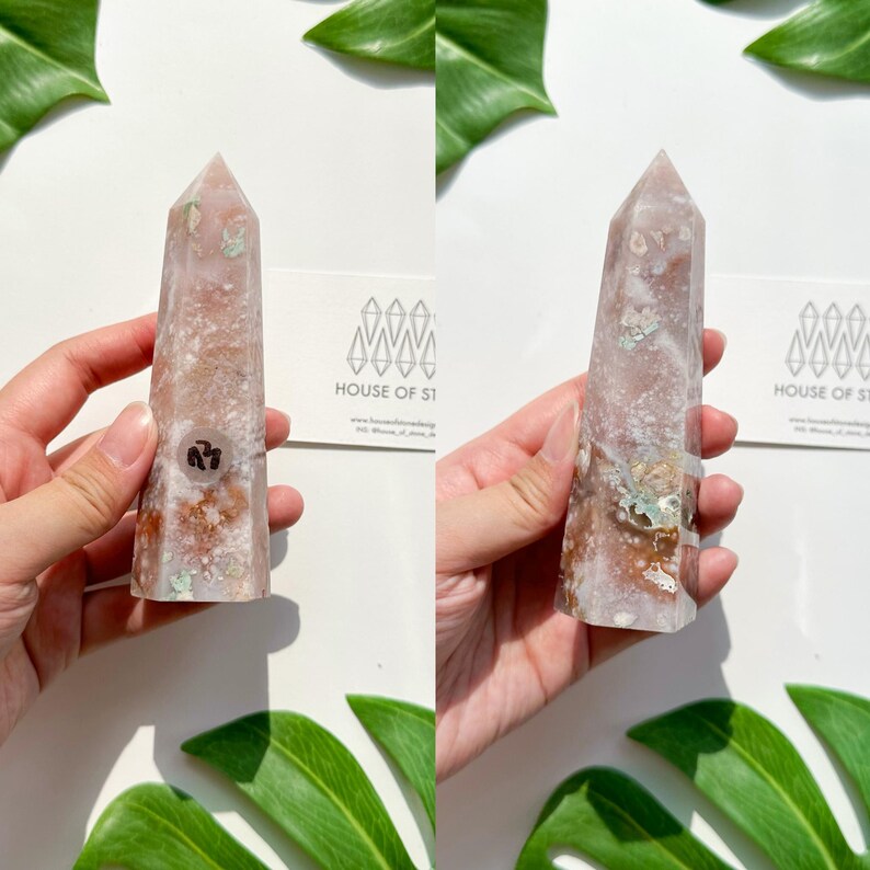 Natural Flower Agate Point Tower/large Flower Agate Quartz Obelisk ...