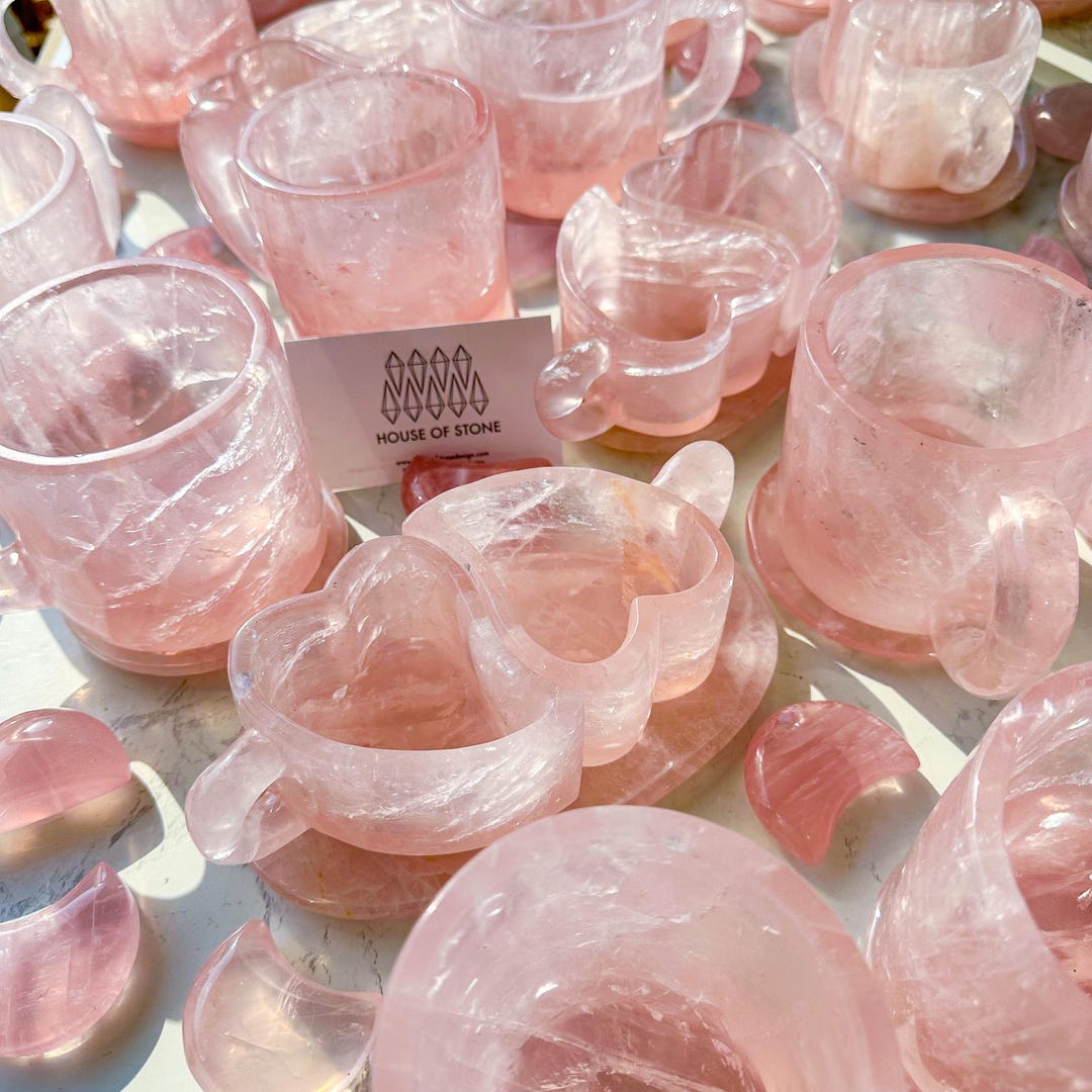 Natural Rose Quartz Cup With Coaster/hand Carved Rose Quartz Mug ...