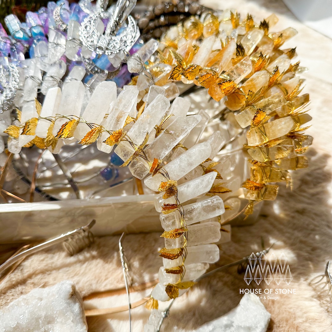 Natural Clear Quartz Crystal Quartz Crown/citrine Leaf Tiara Festival ...