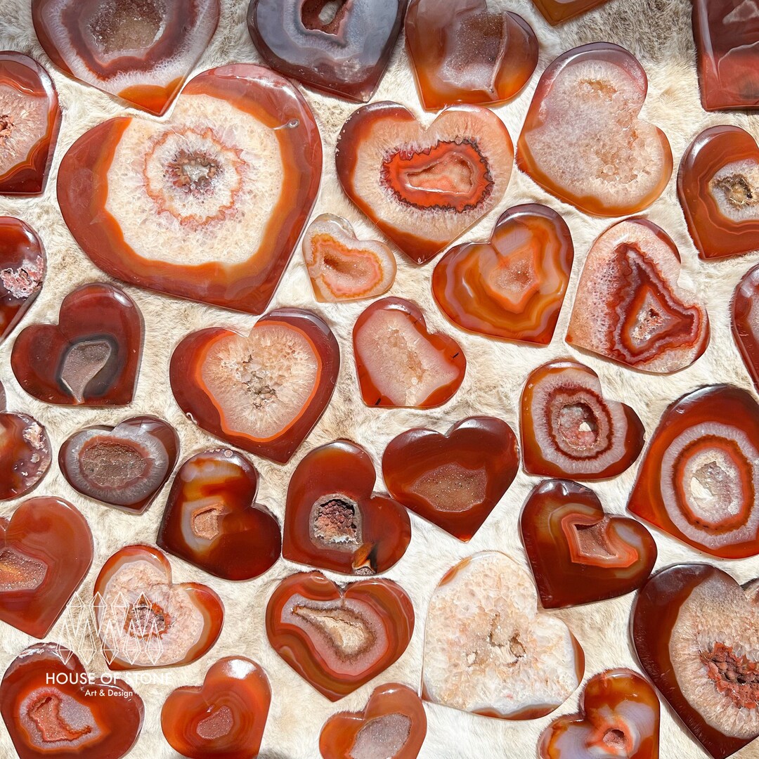 Natural Carnelian With Quartz Geode Slab/heart Shape Carnelian Geode ...