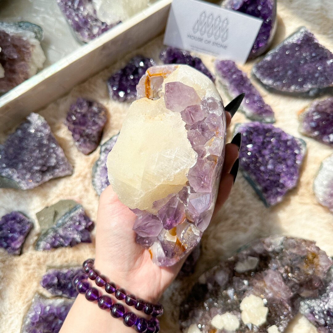 Natural Large Amethyst Geode With Calcite/amethyst Crystal Cluster ...