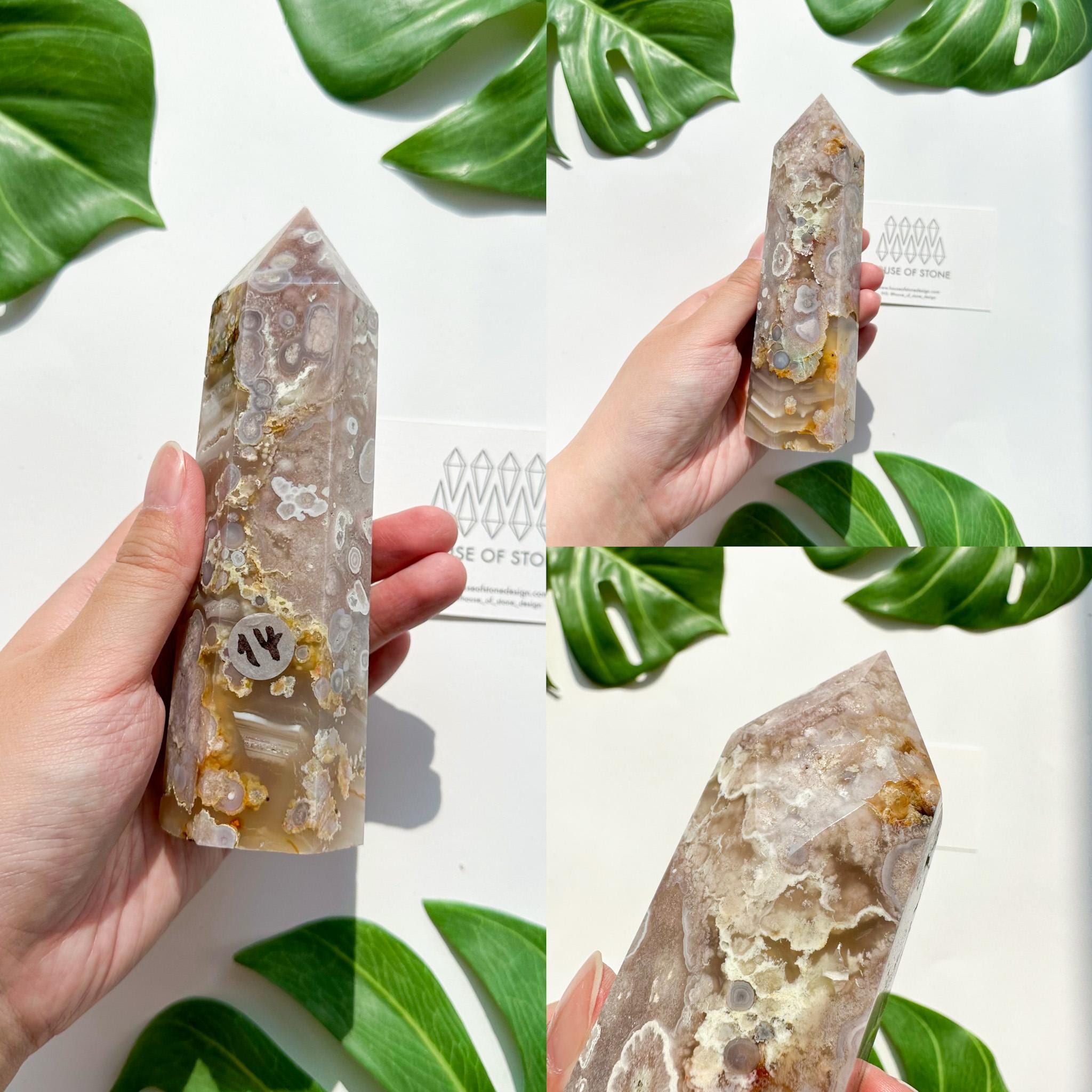 Natural Flower Agate Point Tower/large Flower Agate Quartz Obelisk ...