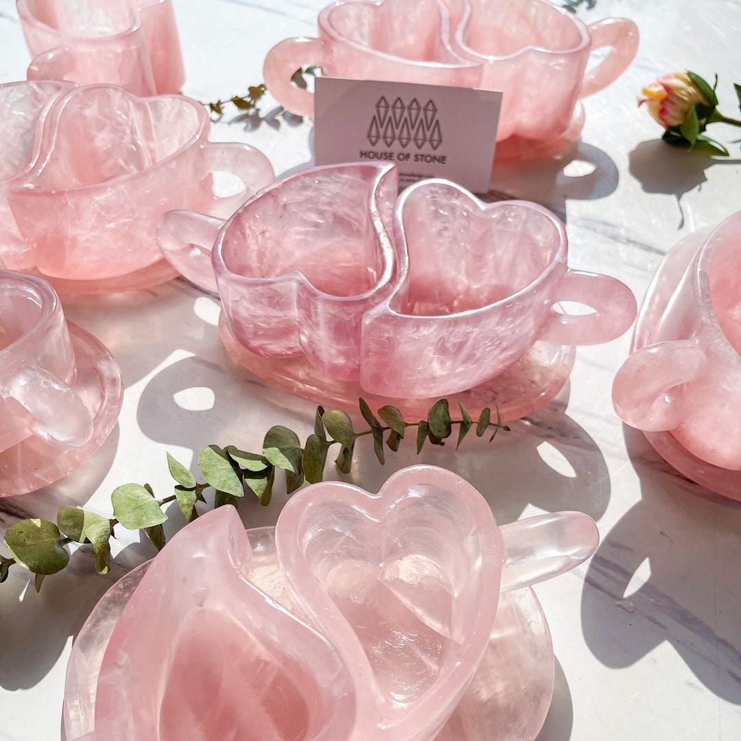 Natural Rose Quartz Cup With Coaster/hand Carved Rose Quartz Mug ...