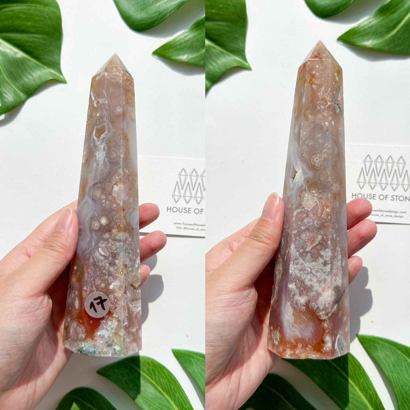 Natural Flower Agate Point Tower/large Flower Agate Quartz Obelisk ...