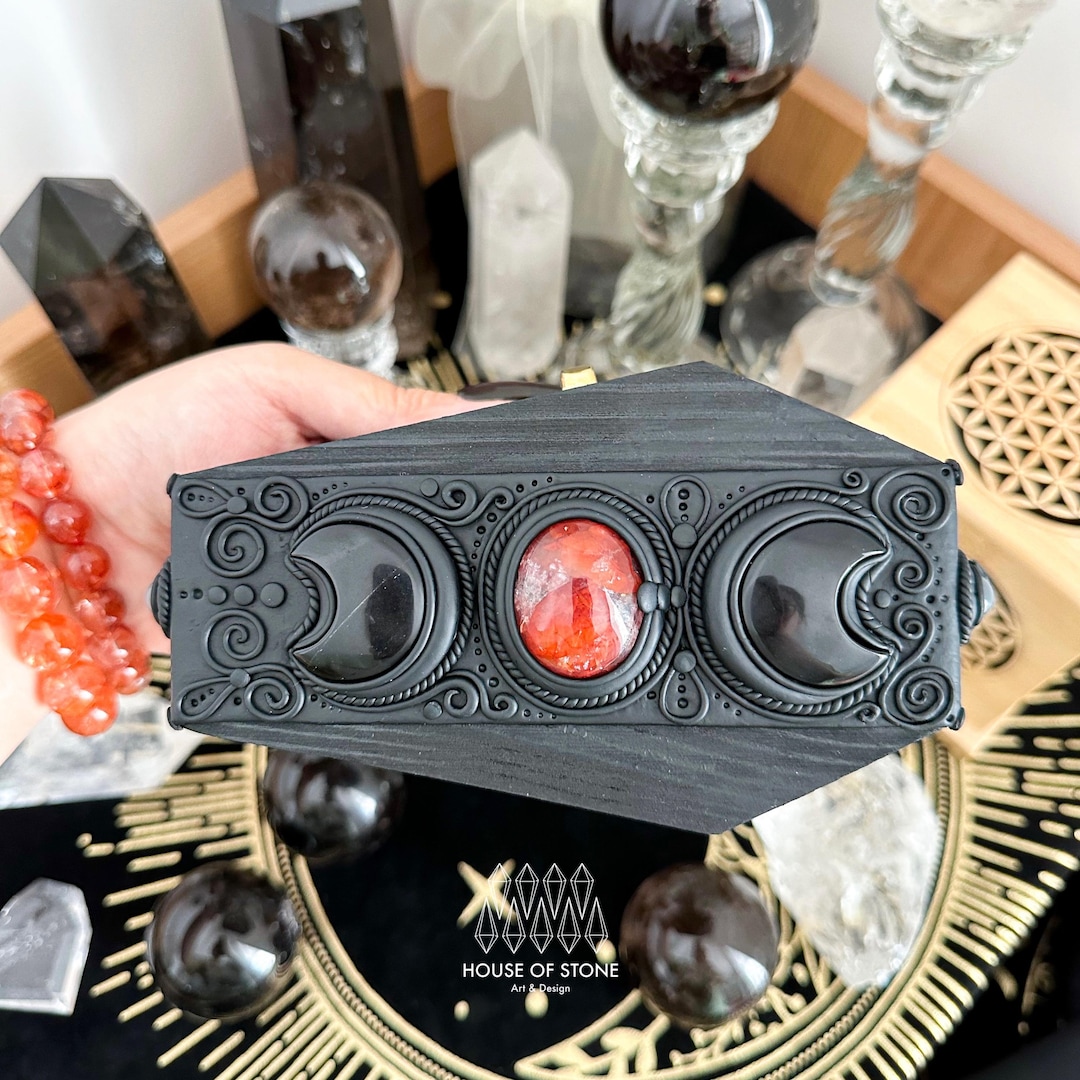 Natural Crystal Coffin Jewelry Box/handmade Crystal Clay Coffin Stash ...