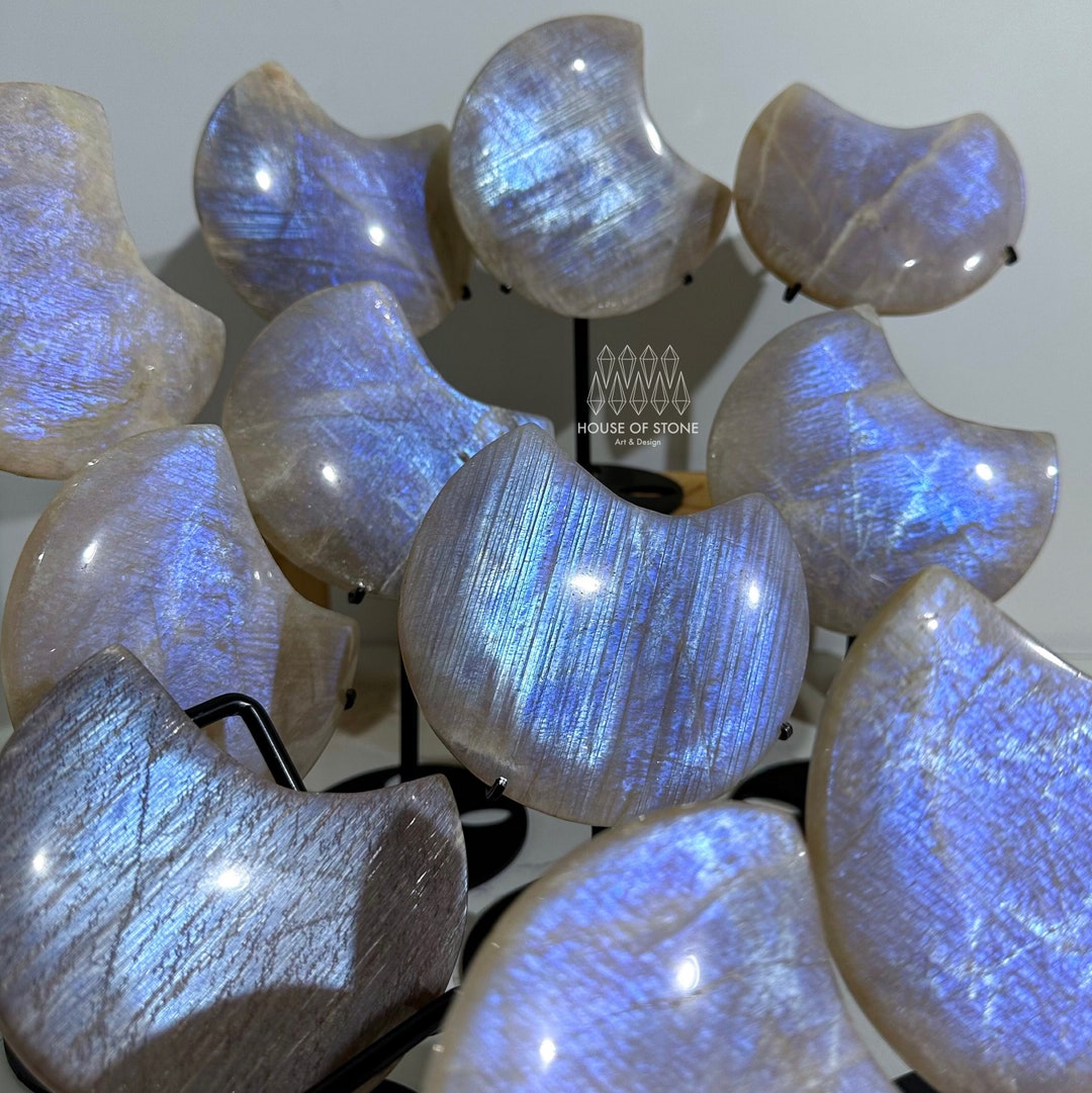 Natural Moonstone With Sunstone Carvings With Stand/moonstone Moon With ...