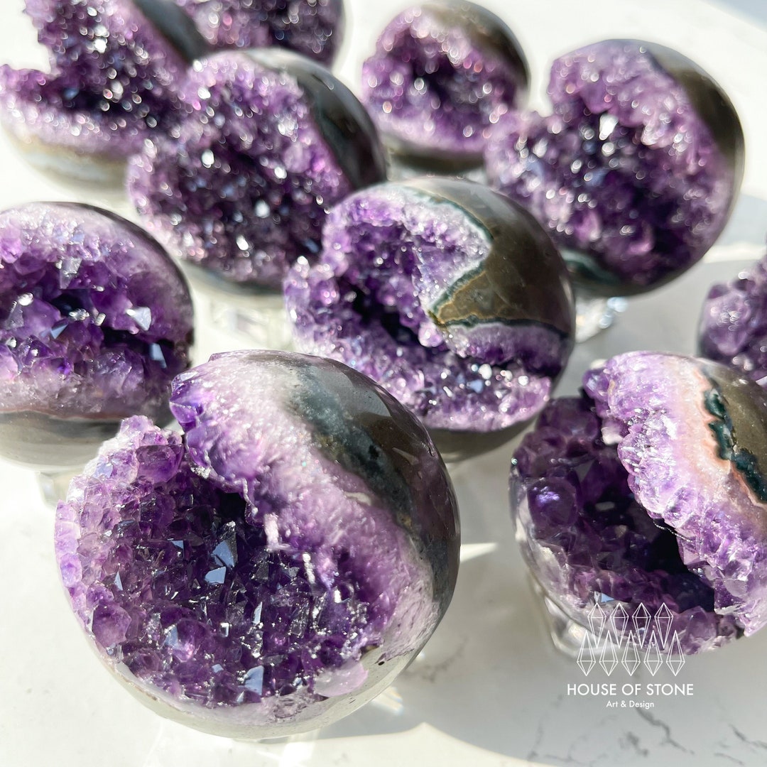 Natural Amethyst Geode Sphere/druzy Amethyst Crystal Sphere/amethyst ...