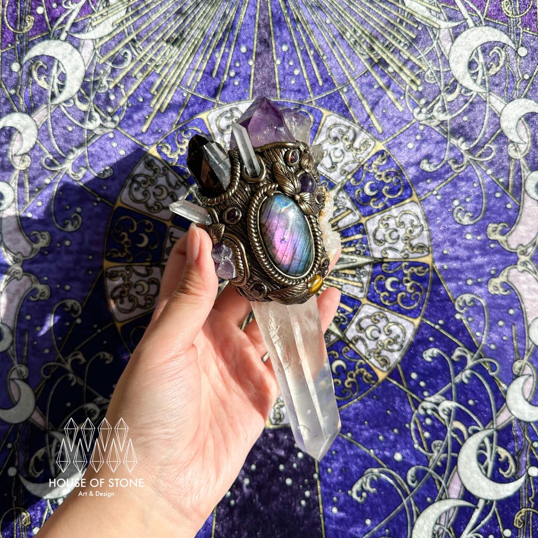 Handmade Natural Amethyst Crystal Quartz Wand/magic Witch Antler Wand ...