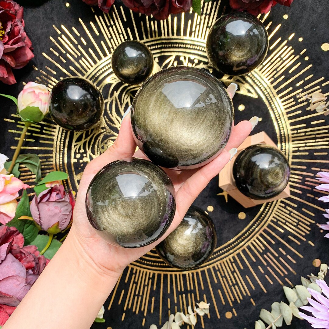 Natural Rare Gold Sheen Obsidian Sphere/crystal Sphere/small Black ...