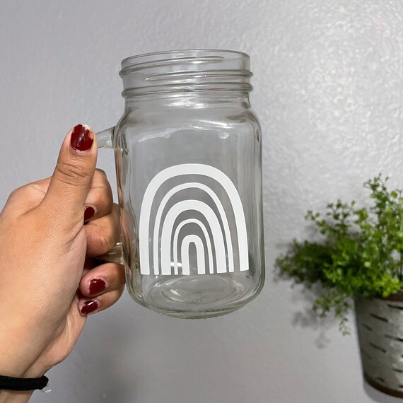 Mugs Aesthetic Neutral White Boho Rainbow Mason Jar Cup Iced coffee cup Drinkware etna.com.pe