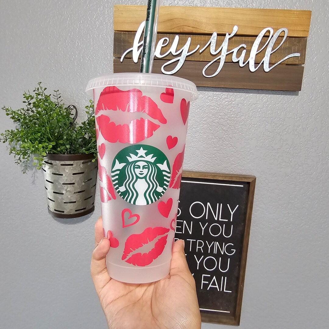 Red Lips Cold Cup / Lips Iced Cofee Cup / Valentines Cup / Gifts for ...