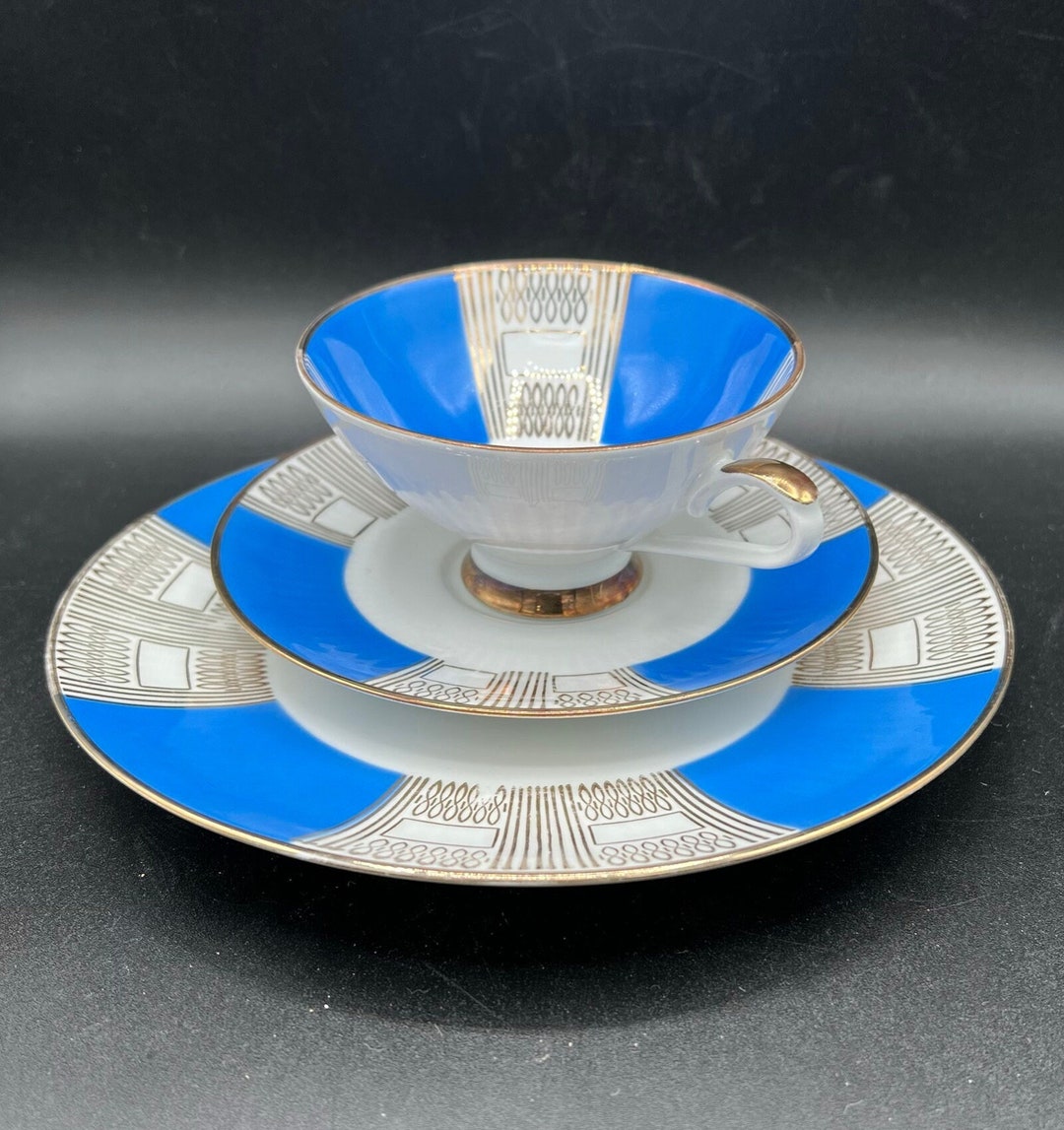 Mid Century Modern 1966 Bareuther Teacup With Saucer and Plate Blue ...