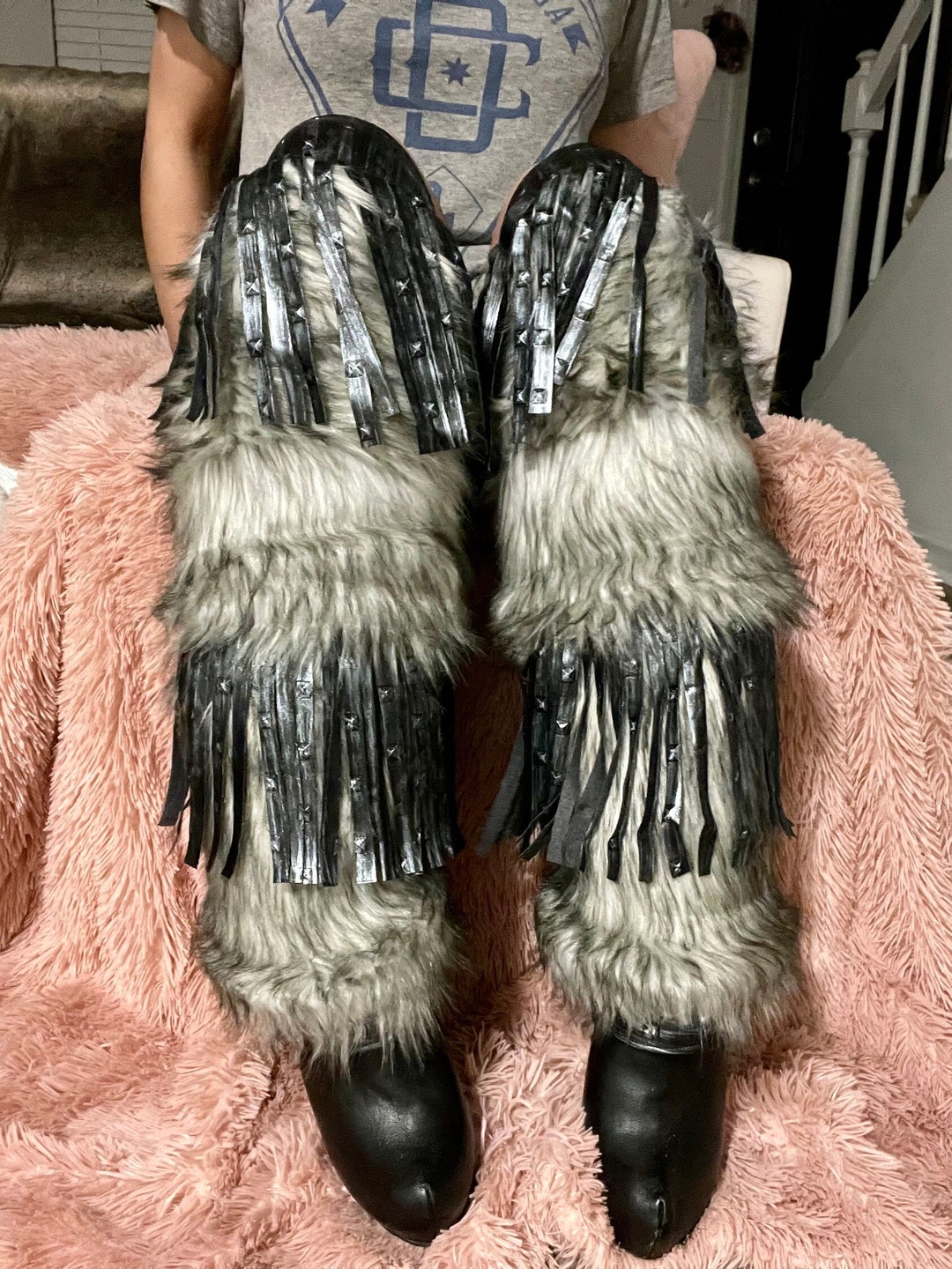 Vanity Legwear Valkyrie Fur Leg Warmer With Patent Leather Fringe - Etsy