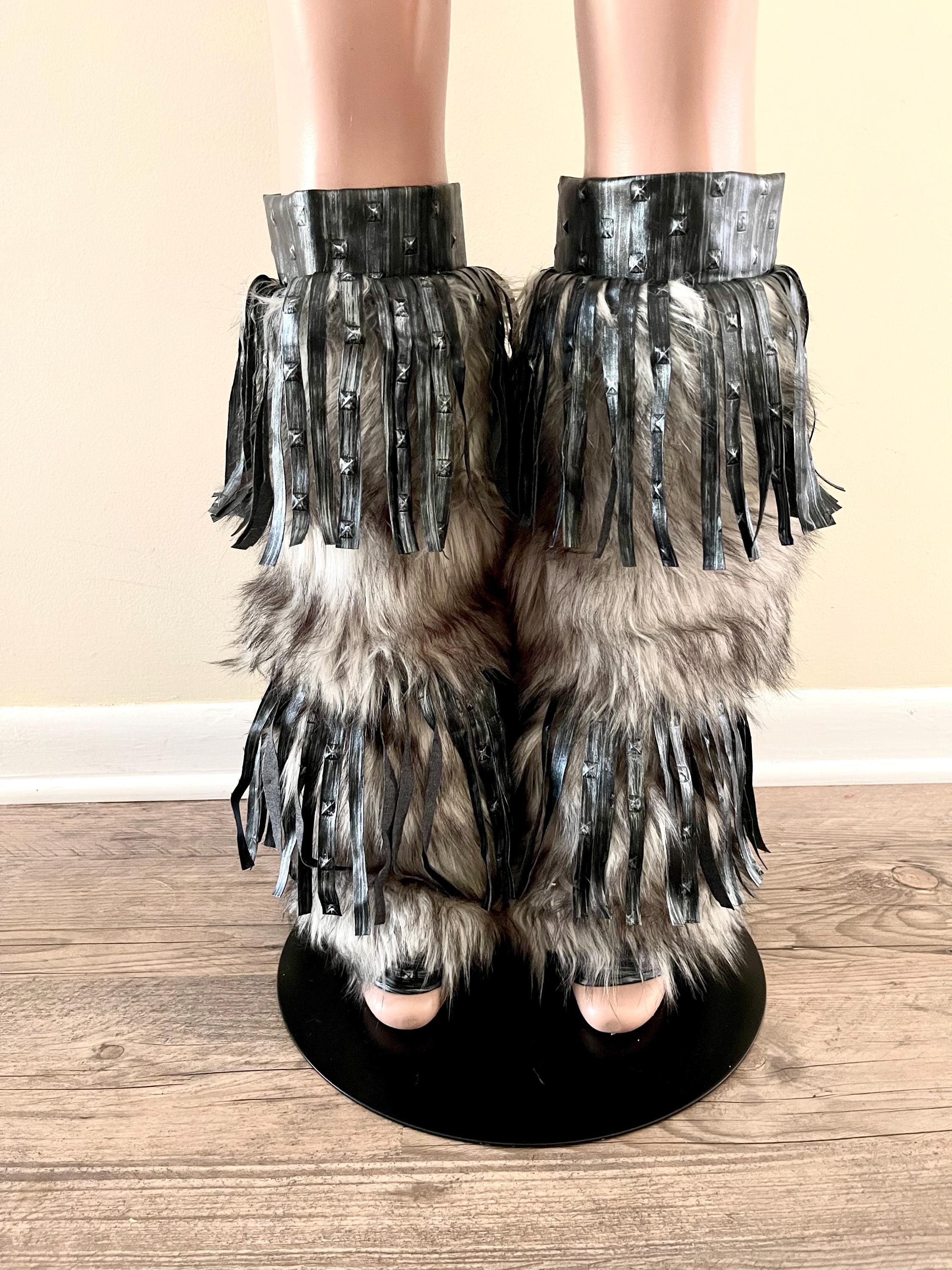 Vanity Legwear Valkyrie Fur Leg Warmer With Patent Leather Fringe - Etsy