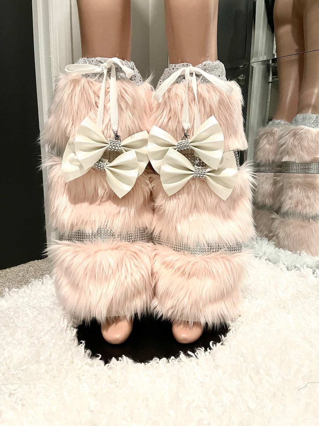 Vanity Legwear Kawaii Baby Pink Fur Leg Warmers With Faux Rhinestone - Etsy