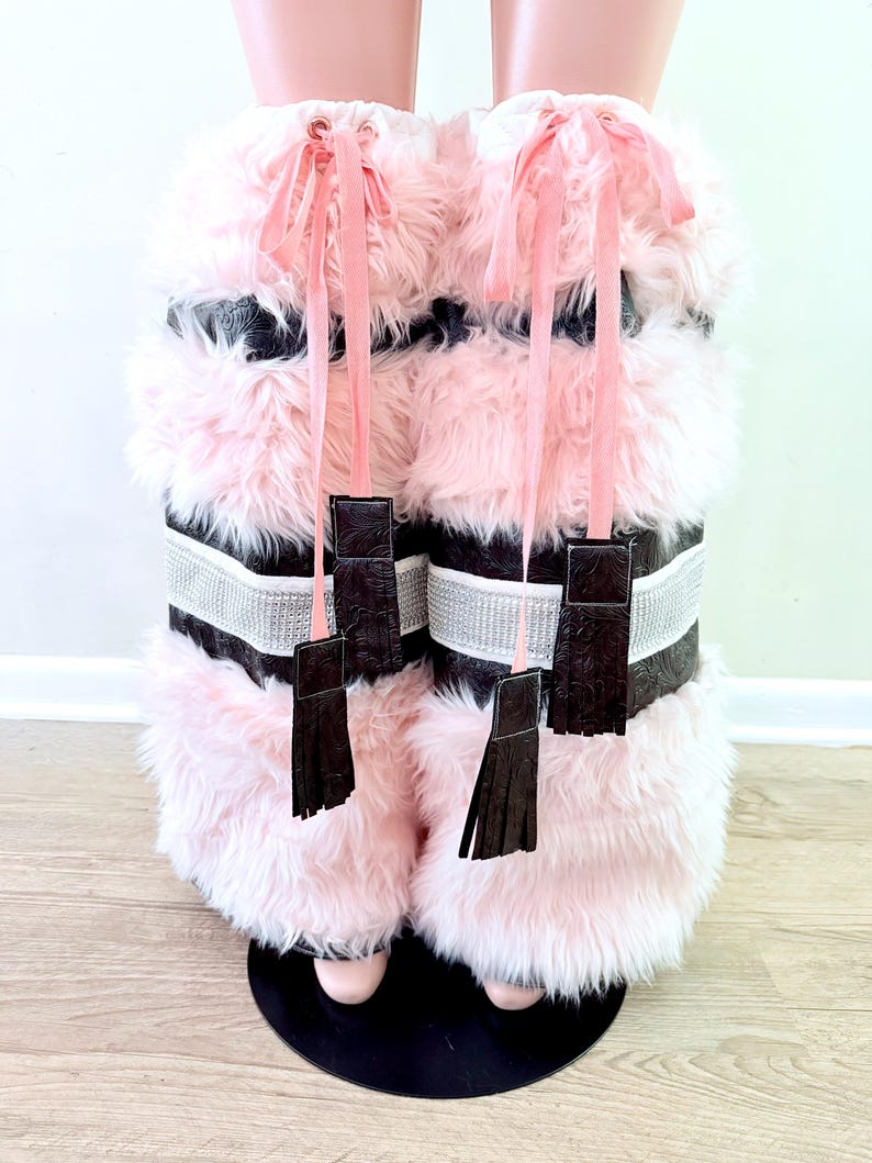 Vanity Legwear LOLA Pink Fur Leg Warmers With Rhinestone Trim - Etsy