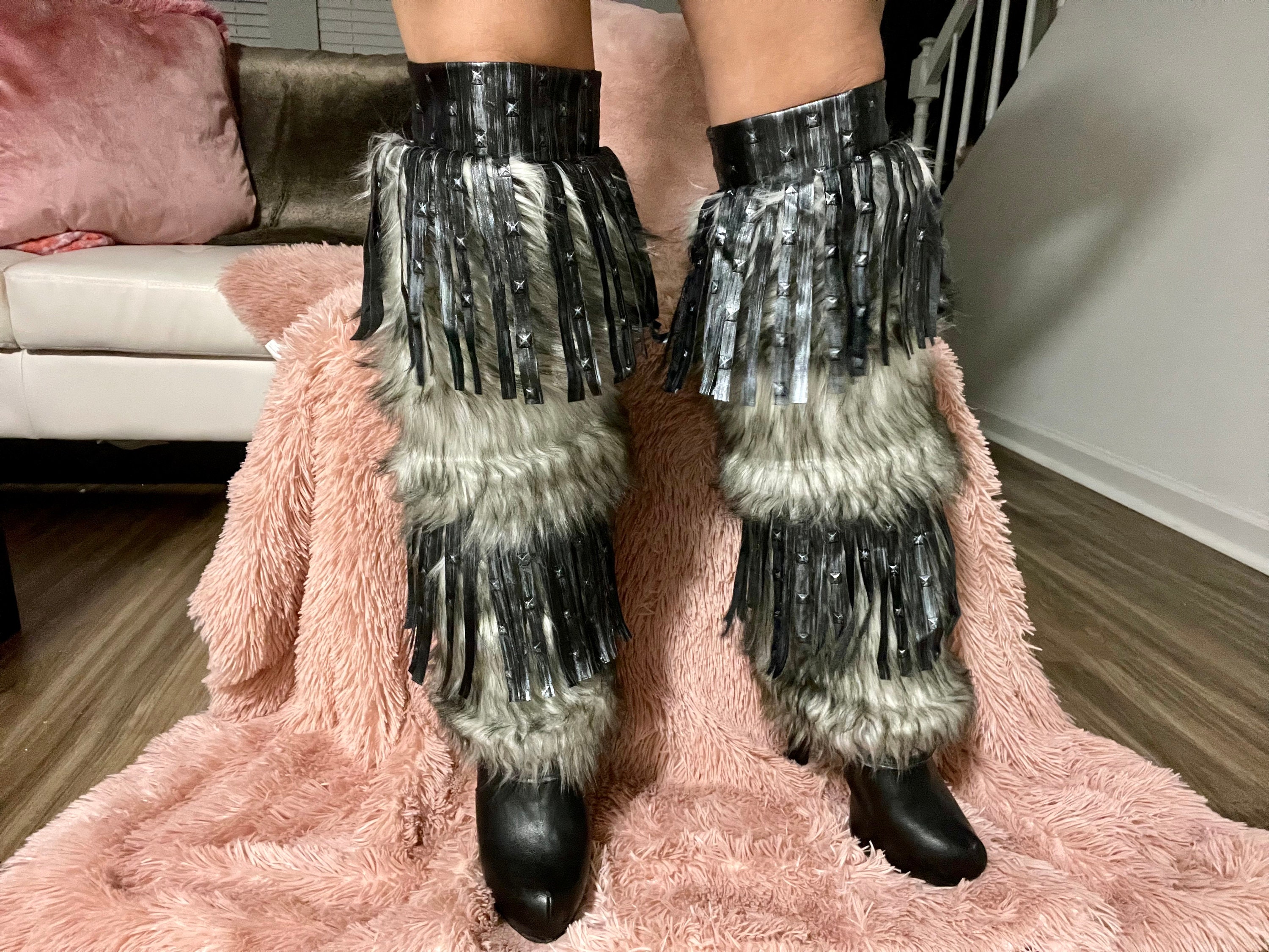 Vanity Legwear Valkyrie Fur Leg Warmer With Patent Leather Fringe - Etsy