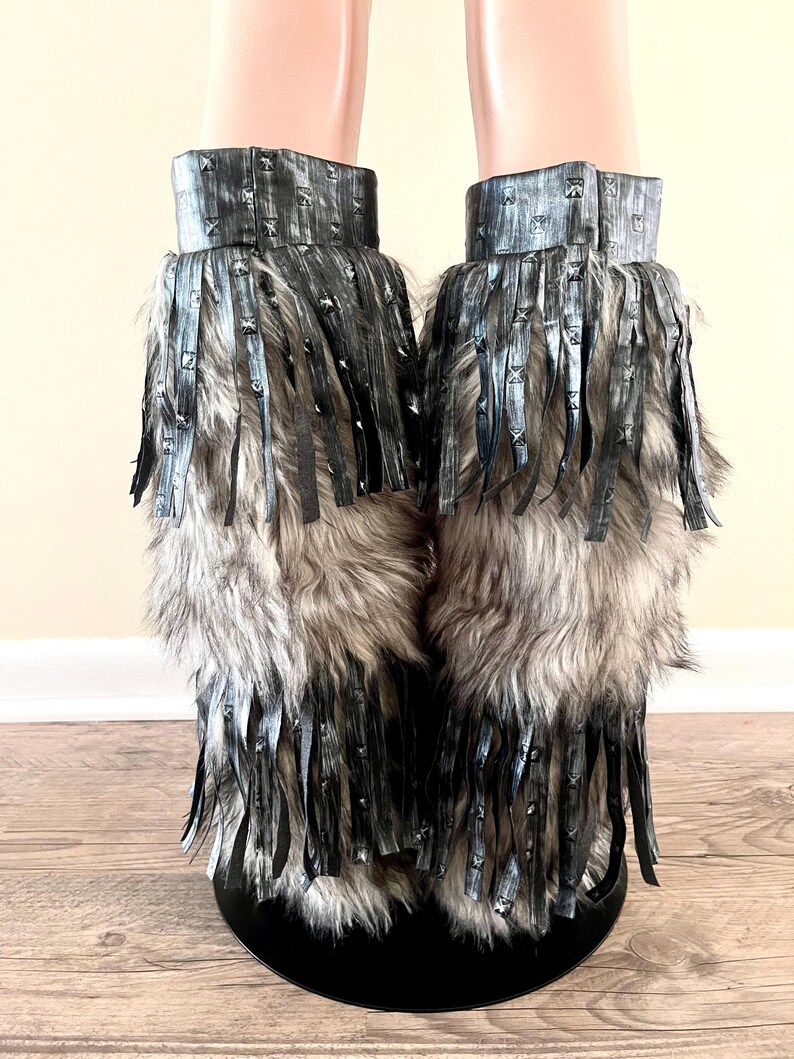 Vanity Legwear Valkyrie Fur Leg Warmer With Patent Leather Fringe - Etsy