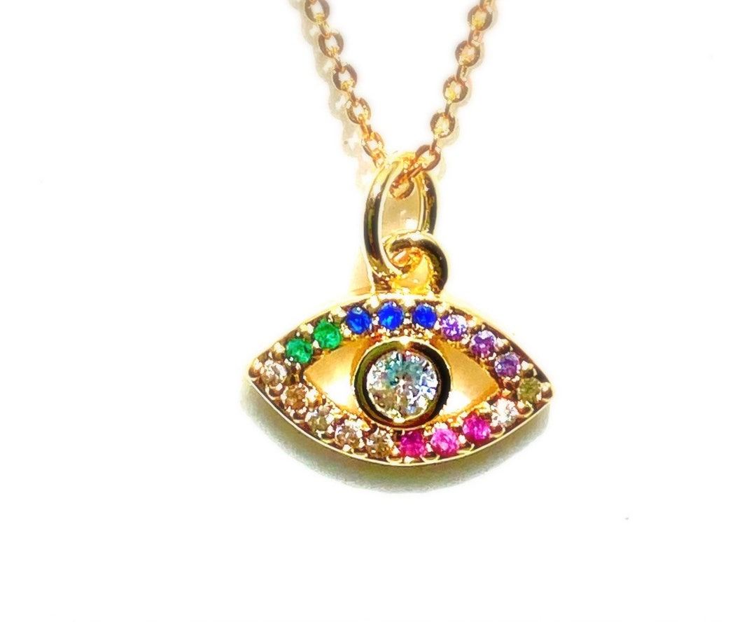 Petite Rainbow Evil Eye Necklace, 24k Gold Filled, Cubic Zirconia - Etsy