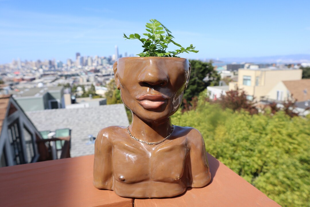 Handmade Ceramic Male Face + Chest Planter, Art Deco Vase - Etsy